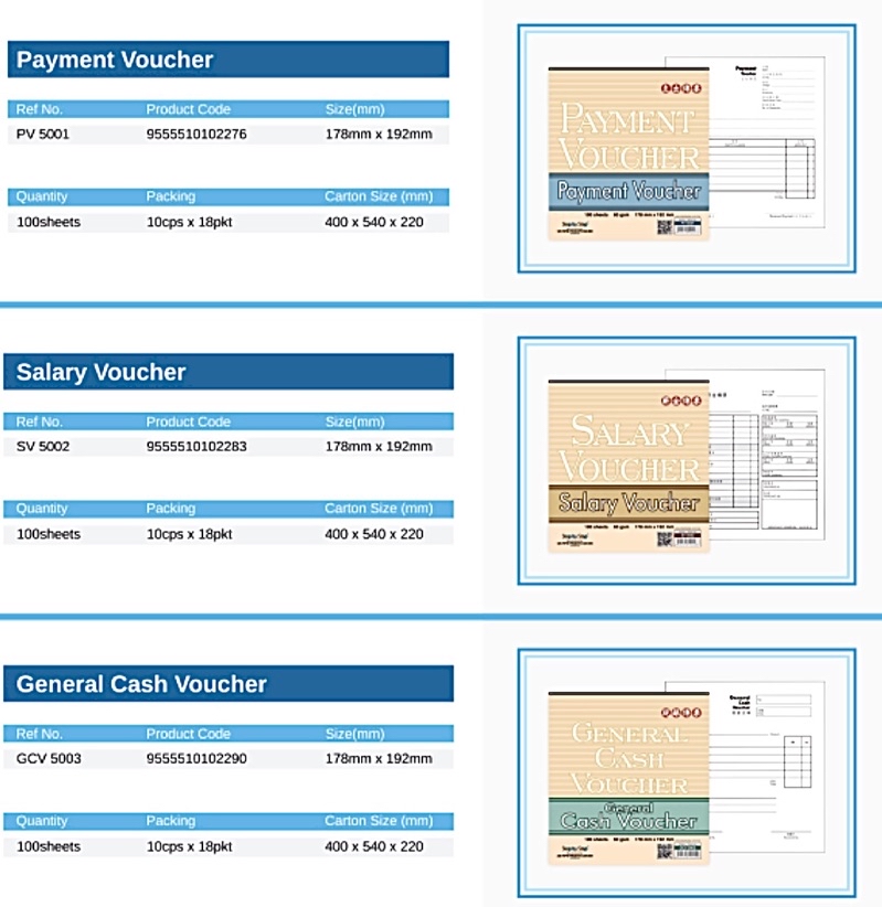 SBS PV5001 Payment Voucher / SBS SV5002 SALARY VOUCHER / SBS GCV5003 GENERAL CASH VOUCHER ...