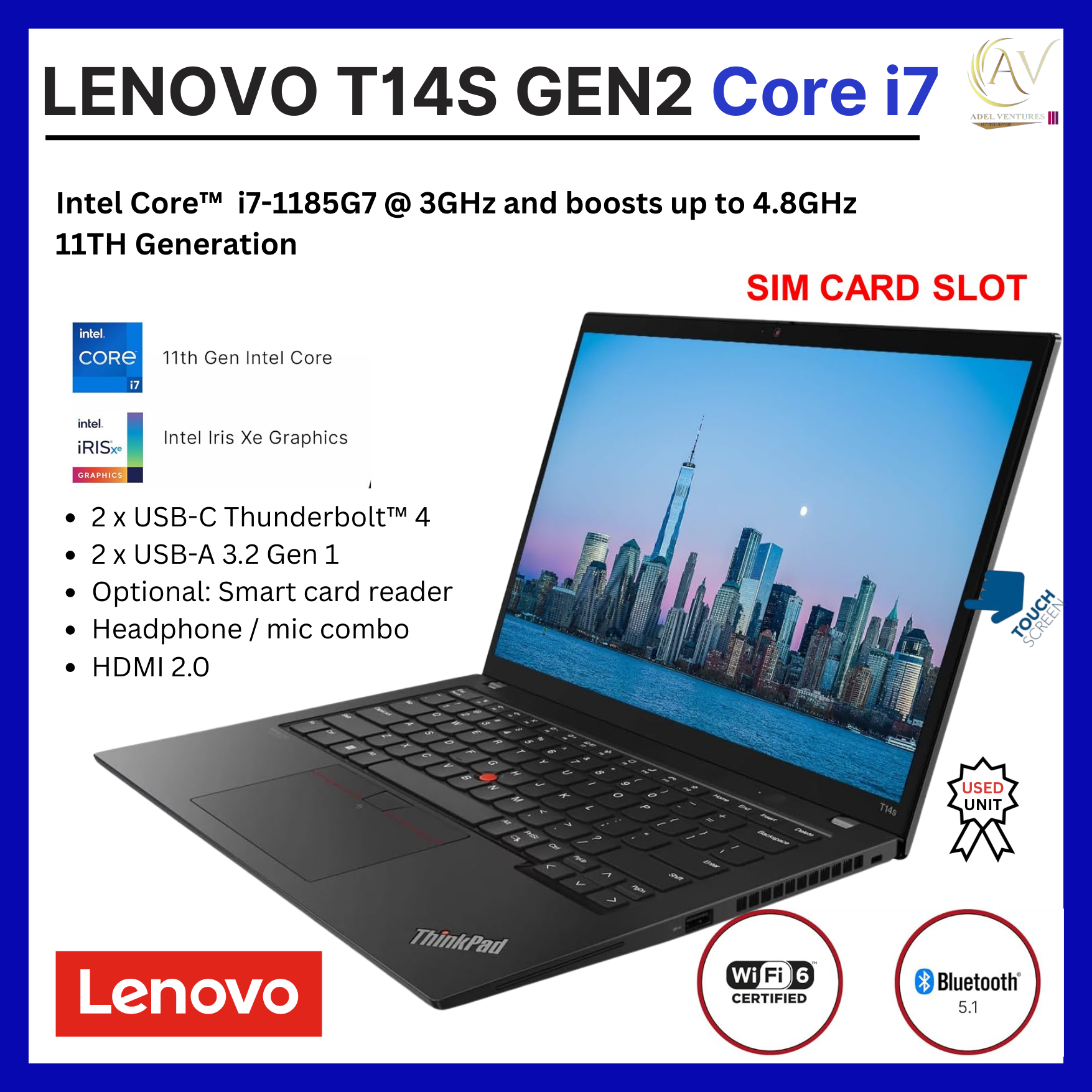Lenovo ThinkPad T14s GEN 2(6 MONTH WARRANTY) 14.0''FHD Touch Screen ...