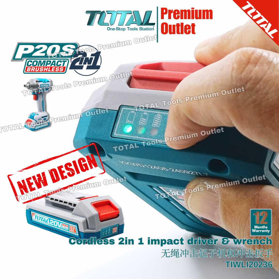 TOTAL Tools 2 in 1 Cordless compact ½" impact wrench & Hex shank driver 无绳冲击起子机和冲击扳手 ...