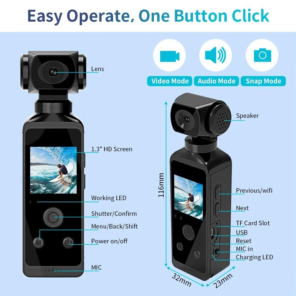 V380 PRO Mini K85 Action Camera 4K/30FPS Video 270° Rotation 30M ...