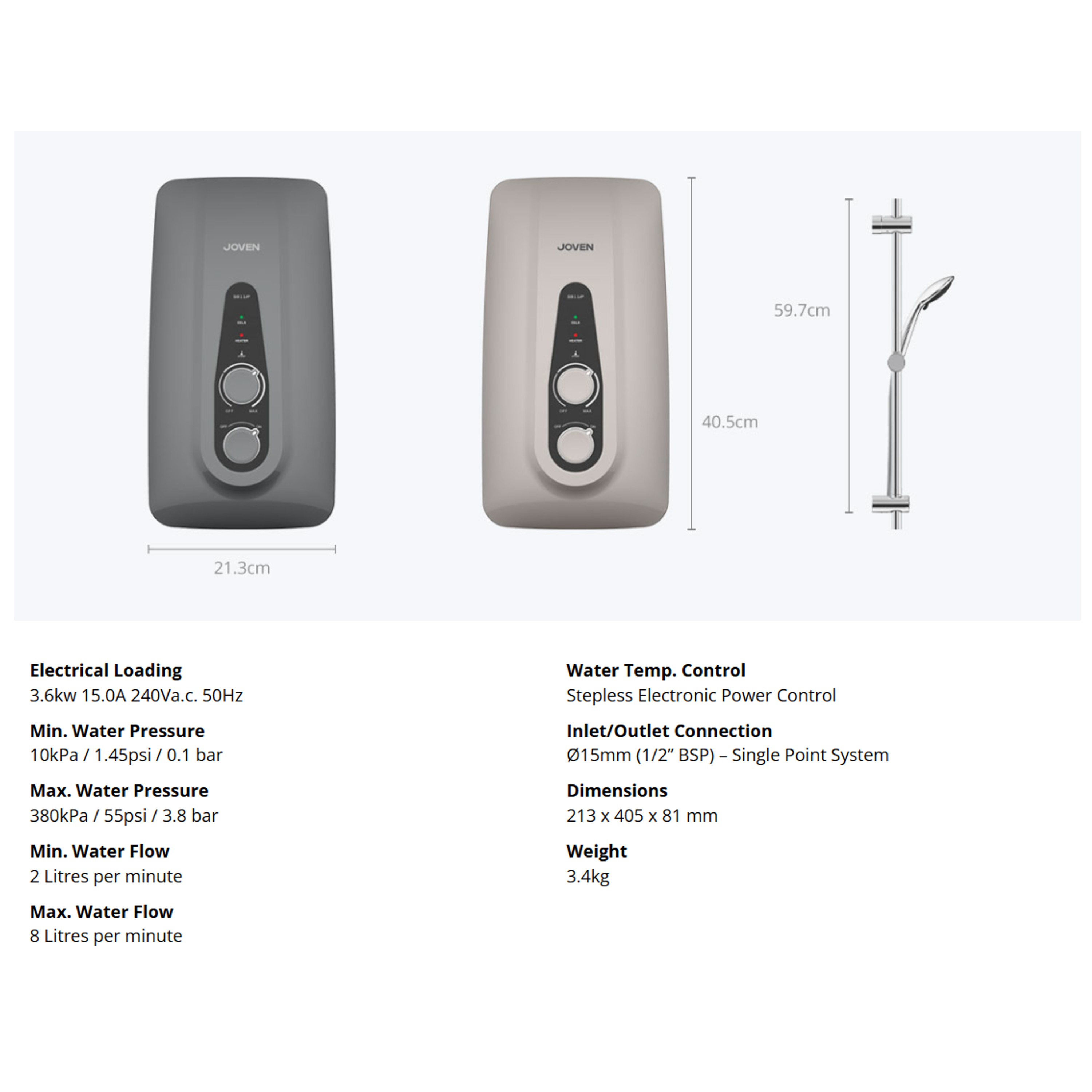 Joven Water Heater (SB11IP / SB11IP-RS) Silent DC Pump Instant Water Heater With Rain Shower ...