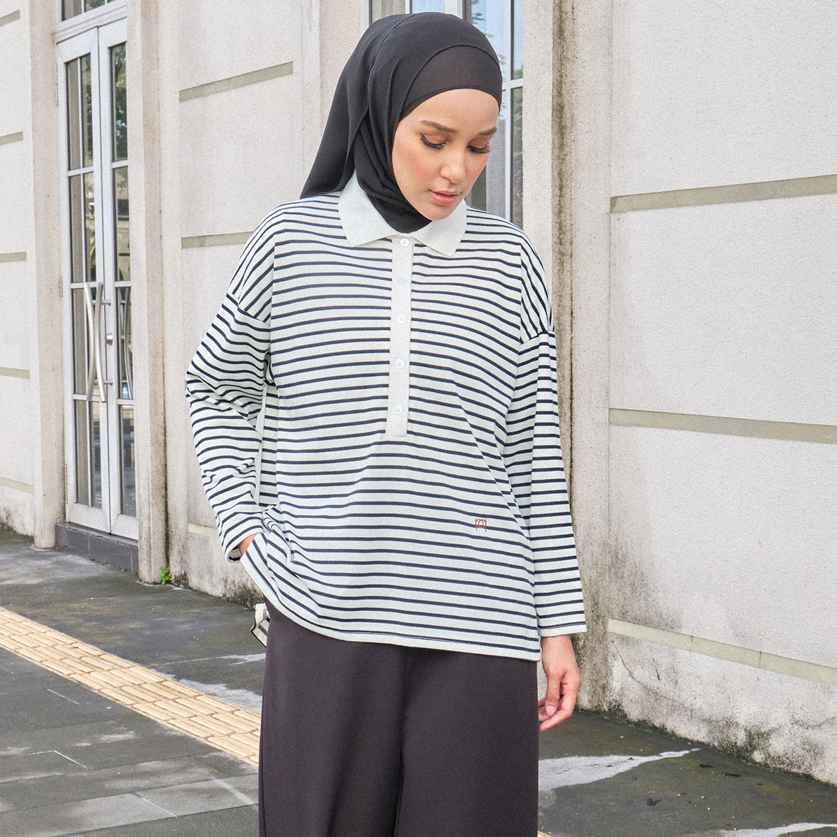 Poplook COTTON Darian Drop Shoulder Polo Top | Shopee Malaysia