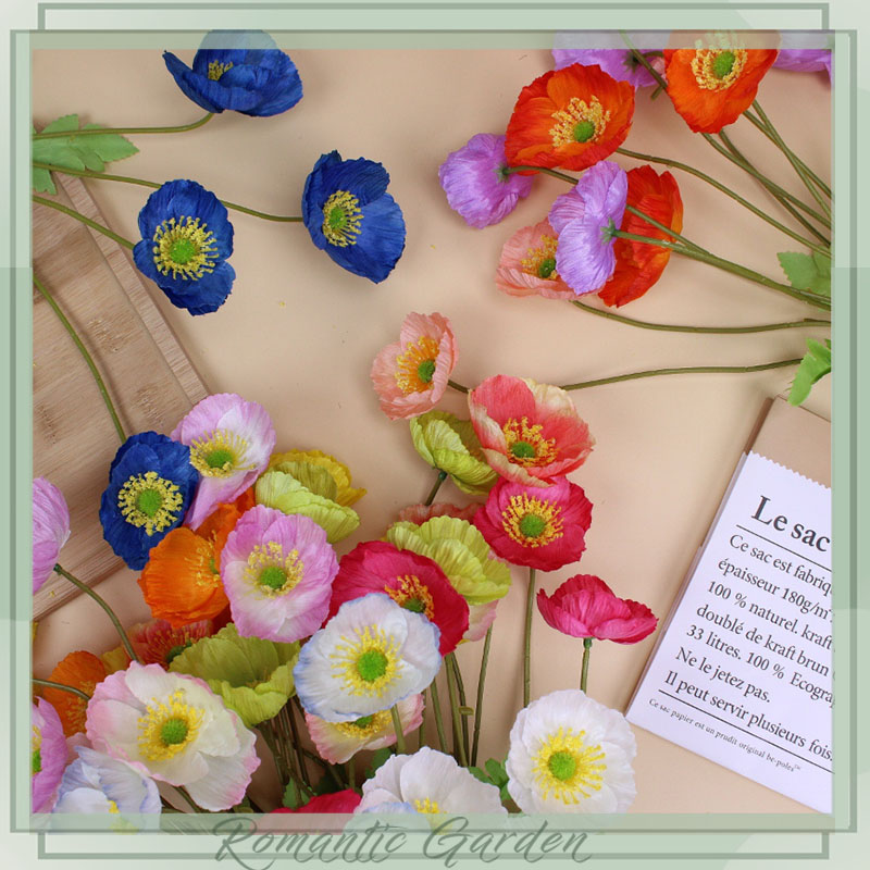 4 Heads Poppies Artificial Flowers 60cm With Silk Cloth Meterial For ...