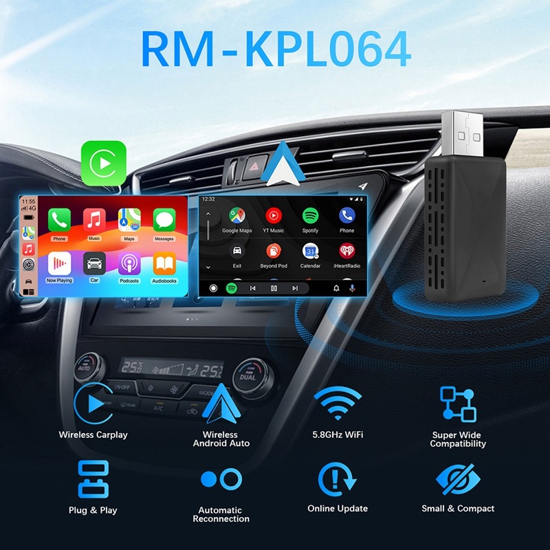 2 in 1 Wireless Apple CarPlay Android Auto Adapter Dongle Wired to ...