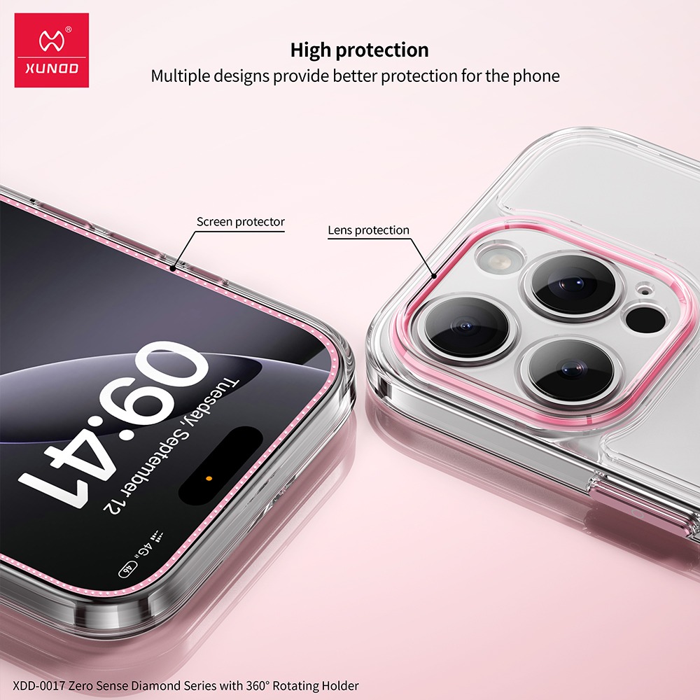 XUNDD Diamond 360° Anti Yellowing Magnetic Holder Phone Case IP 16/Plus ...