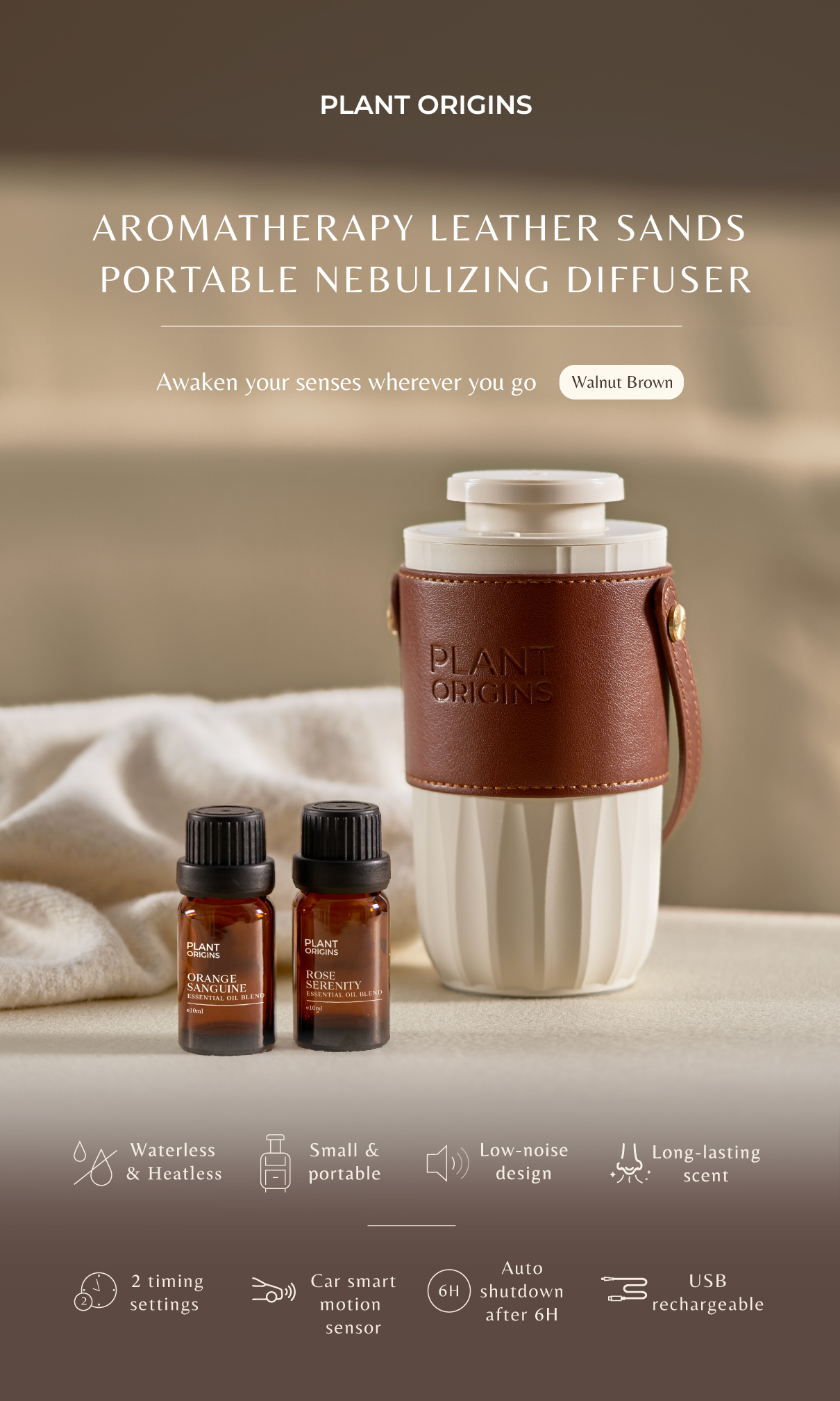 Plant Origins Aromatherapy Leather Sands Portable Nebulizing Diffuser ...