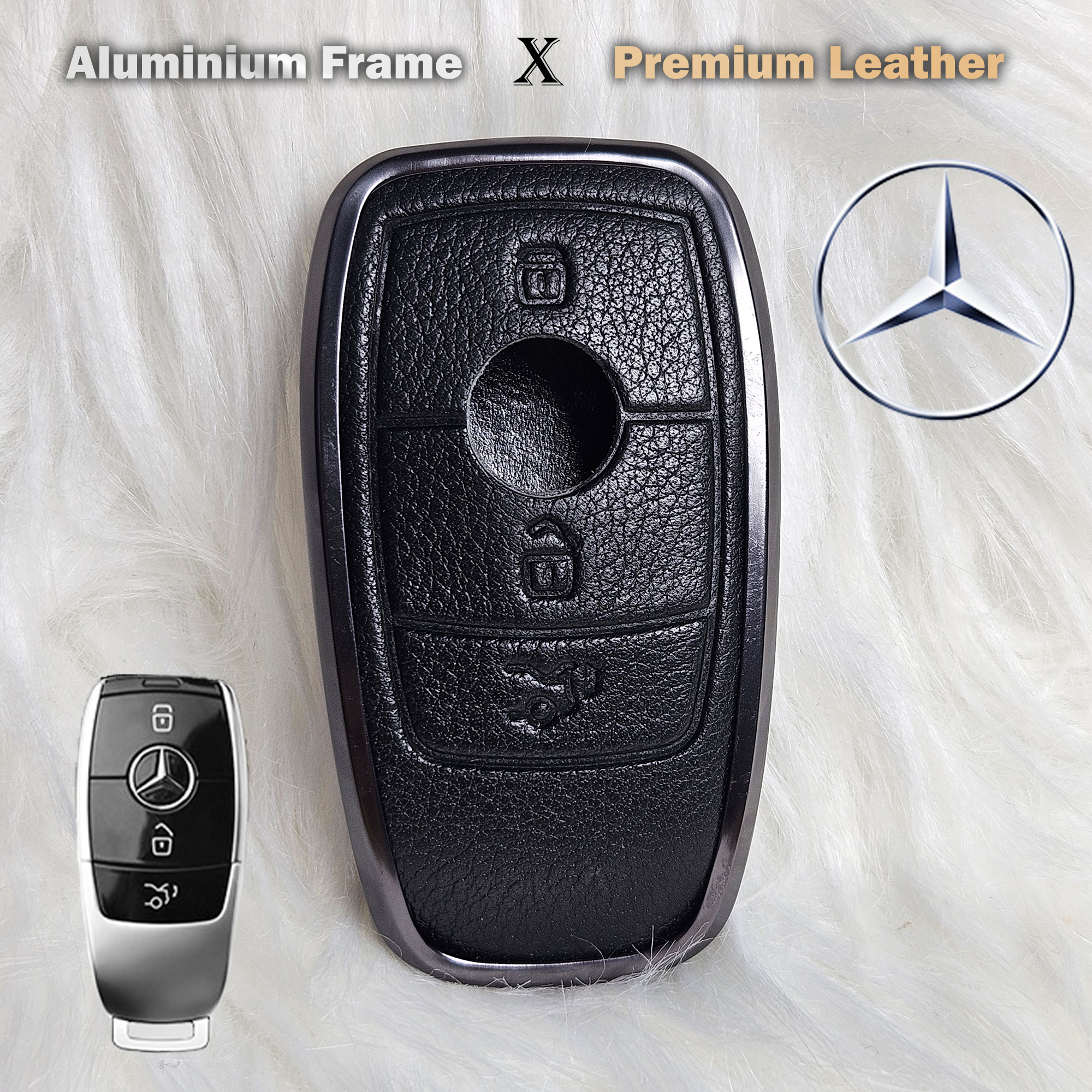Mercedes Benz Car Key Cover Leather Aluminium A C E S G Class GLC CLE ...