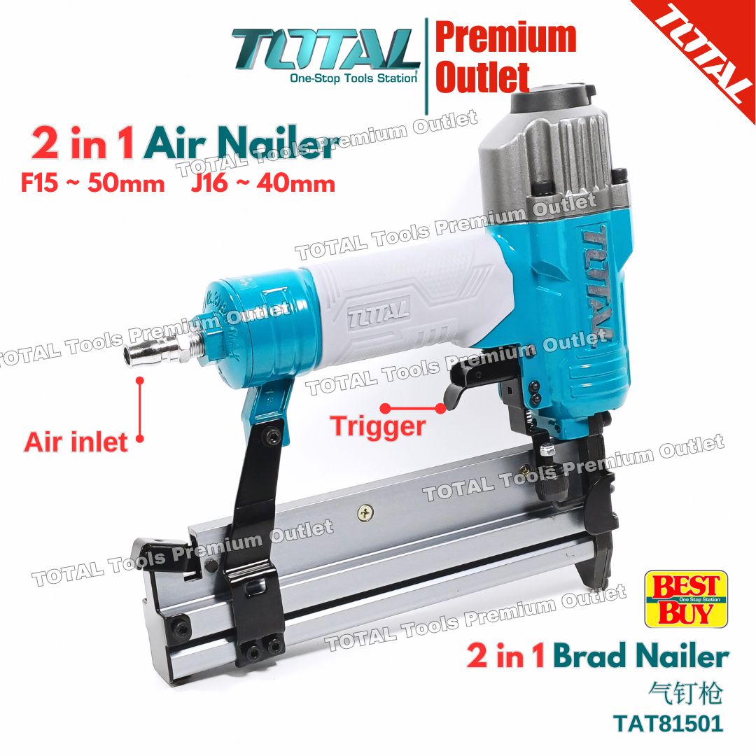 TOTAL 2 in 1 Pneumatic Air Nailer Gun /Air Nail Wood working DIY(F15 ...