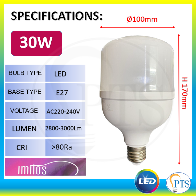 IMITOS LED 30W T Bulb E27 Daylight Coolwhite Warmwhite (6000K 4000K ...