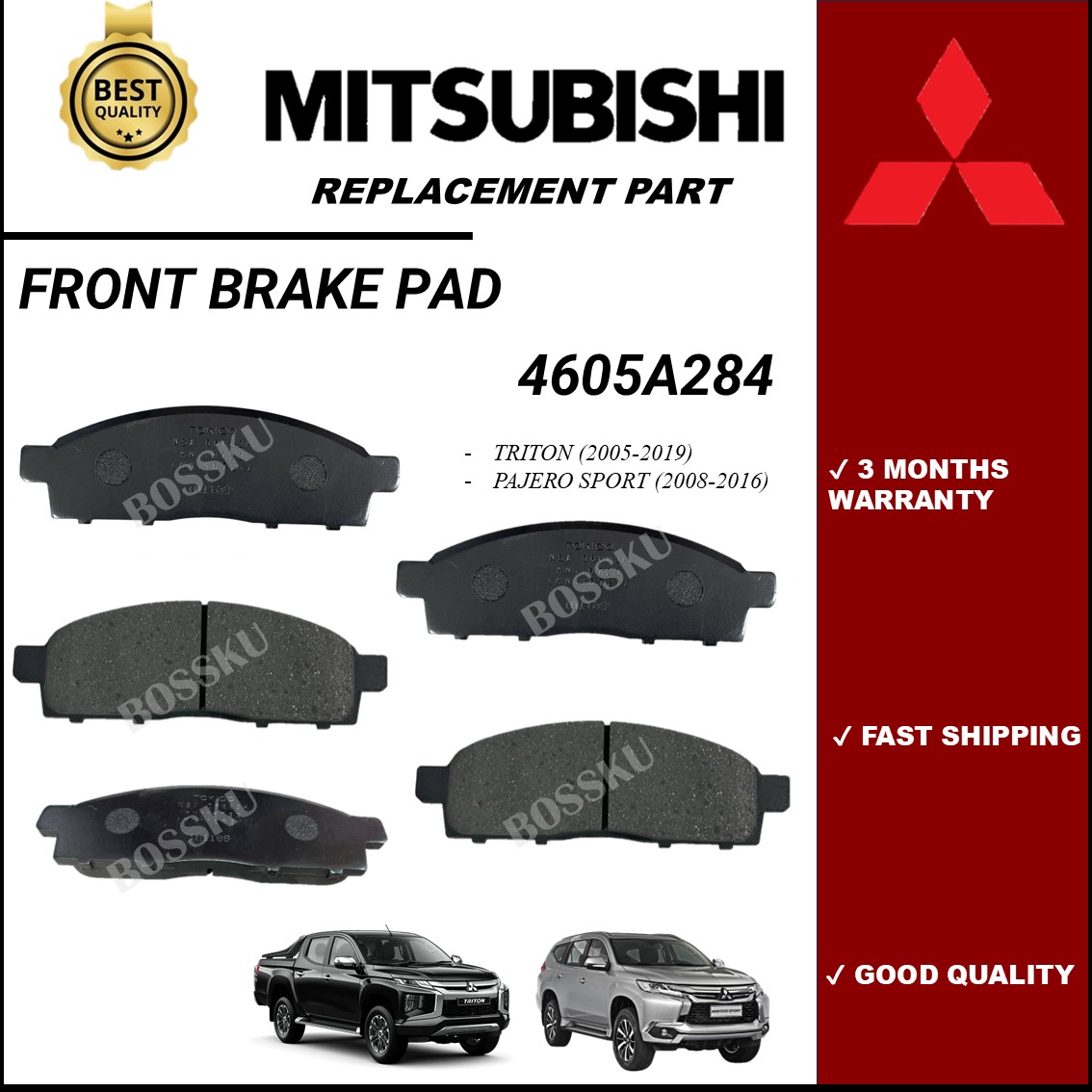 DEPAN FRONT BRAKE PAD - MITSUBISHI TRITON KB4 PAJERO SPORT KH4W 1 SET ...