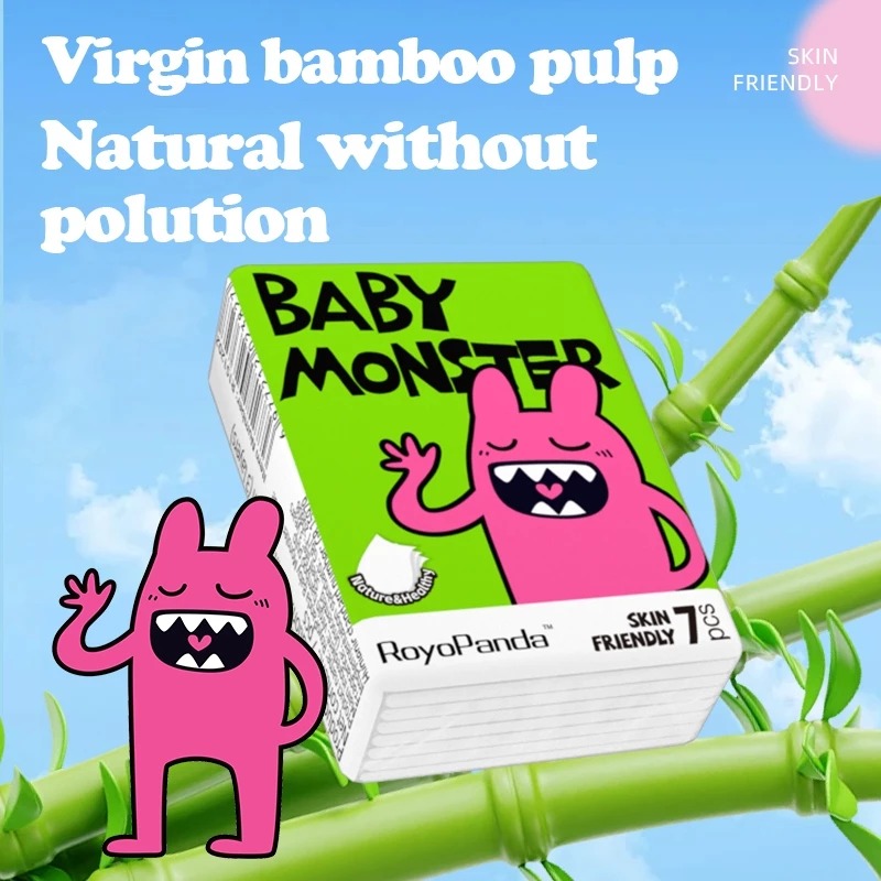 (10 Mini Packs) RoyoPanda Baby Monster Pocket Tissue Handkerchief Tisu ...