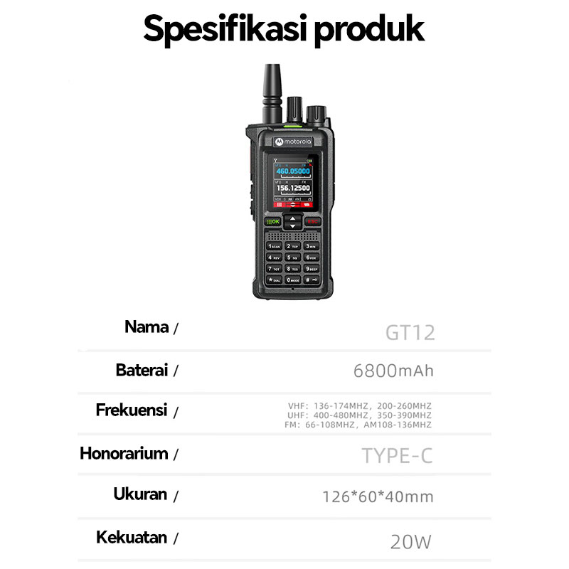 Motorola GT12 high-power dual-band radio 20W 15KM 6800mAh IP67 ...