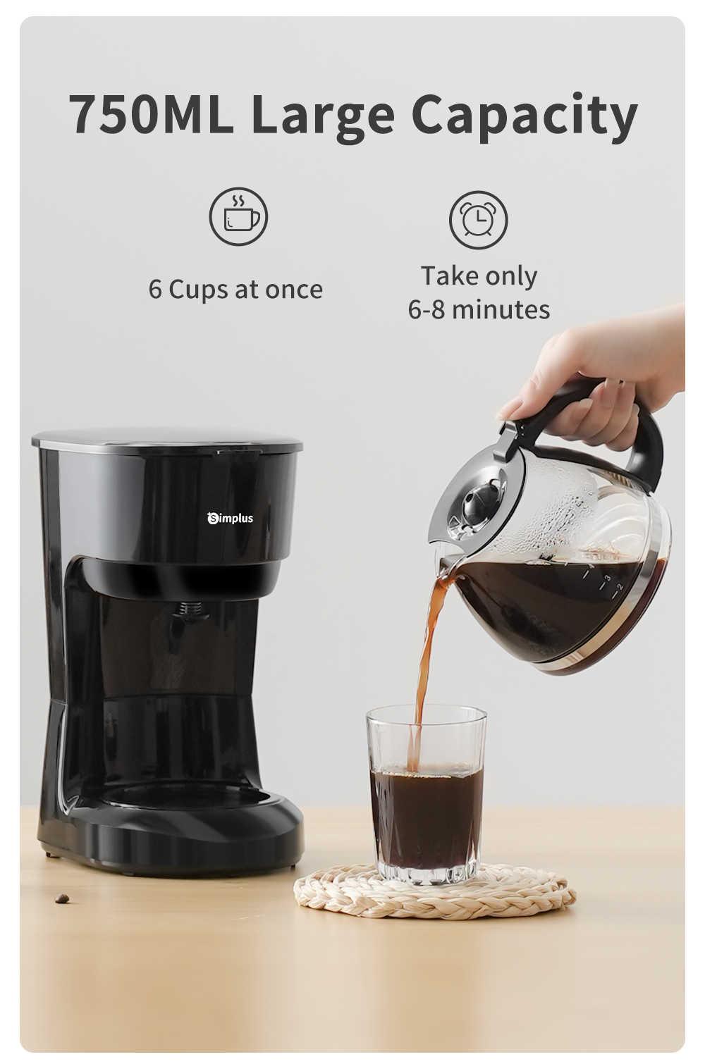 Simplus Coffee Maker Drip Filter Coffee Machine丨750ml Large Capacity丨 ...