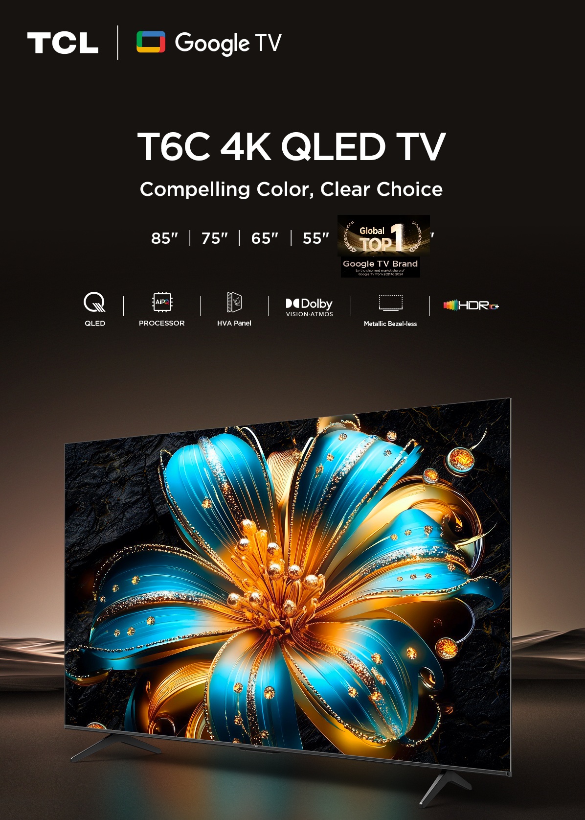 TCL 55" QLED 4K Google TV with 120Hz Game Accelerator, Dolby Vision Atmos, HDR 10+, HVA Panel ...