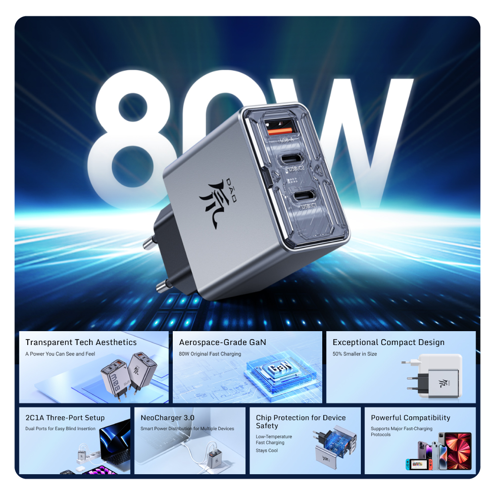 nubia REDMAGIC DAO 80W 3-Port GaN Power Charger | Includes 100W Data ...