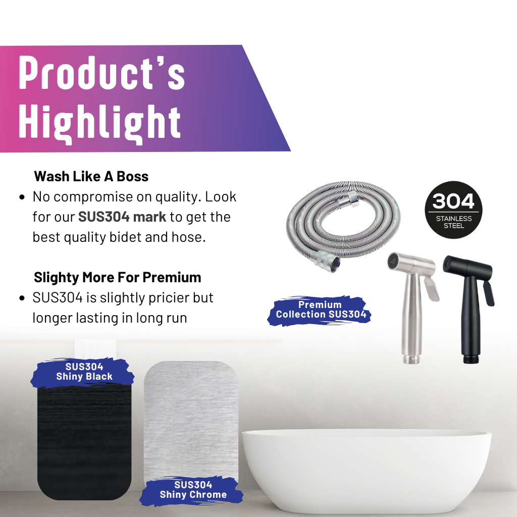 ABS Toilet Hand Bidet Set Retractable Spring Hose SUS304 Stainless ...