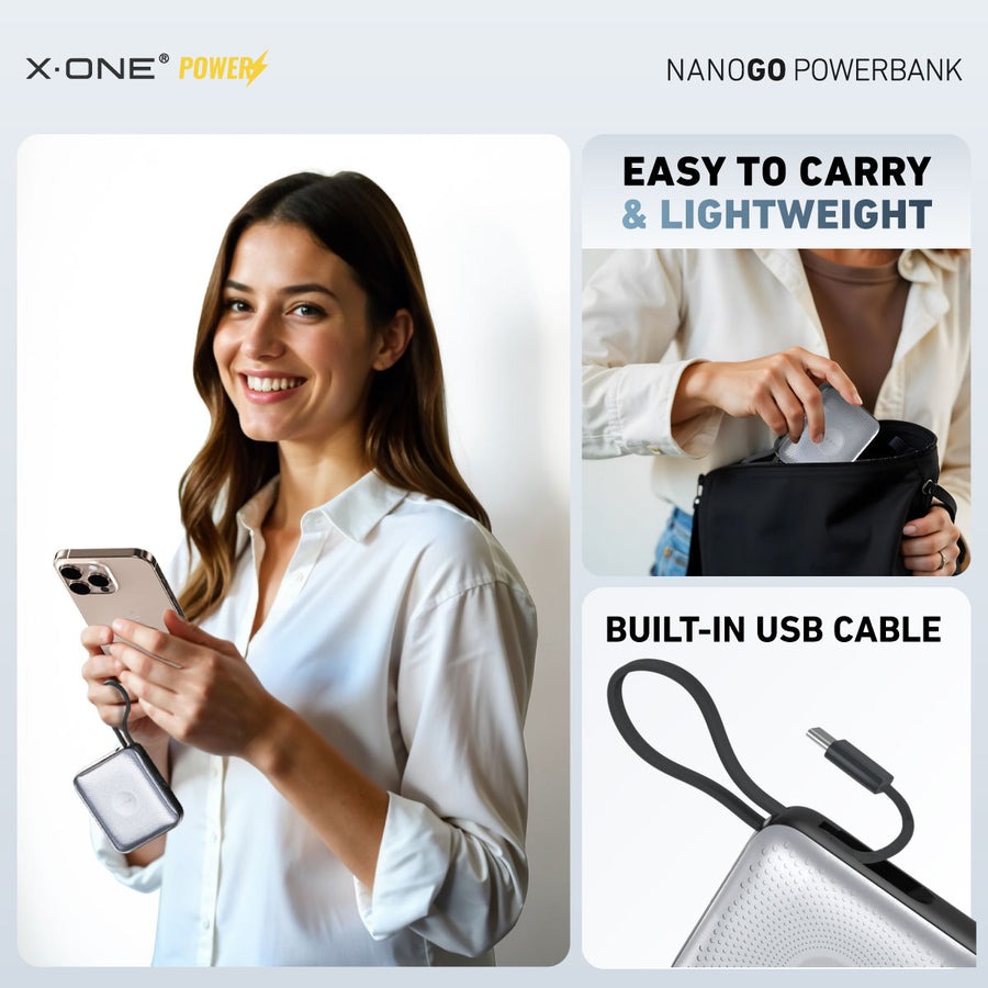 X.One NanoGo Fast Charging Built-In Cable Power Bank With Digital ...