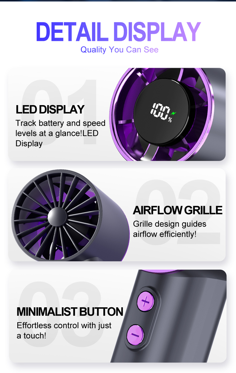 2025 High Speed Handheld Fan–Rechargeable Mini Fan with LED Display ...