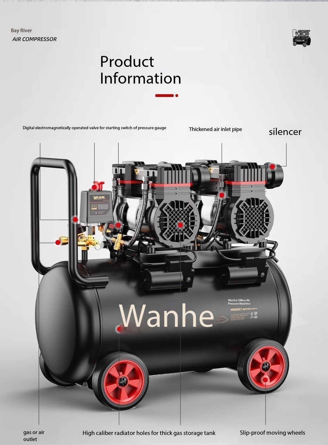 NEW HOT Air Compressor 60L, Oilless Air Compressor Oil Free Air ...