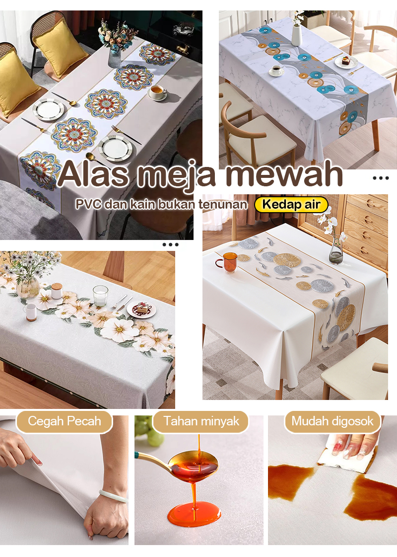 Kain Alas Meja Makan Oval Panjang Tahan Minyak, Tahan Air, Mudah ...