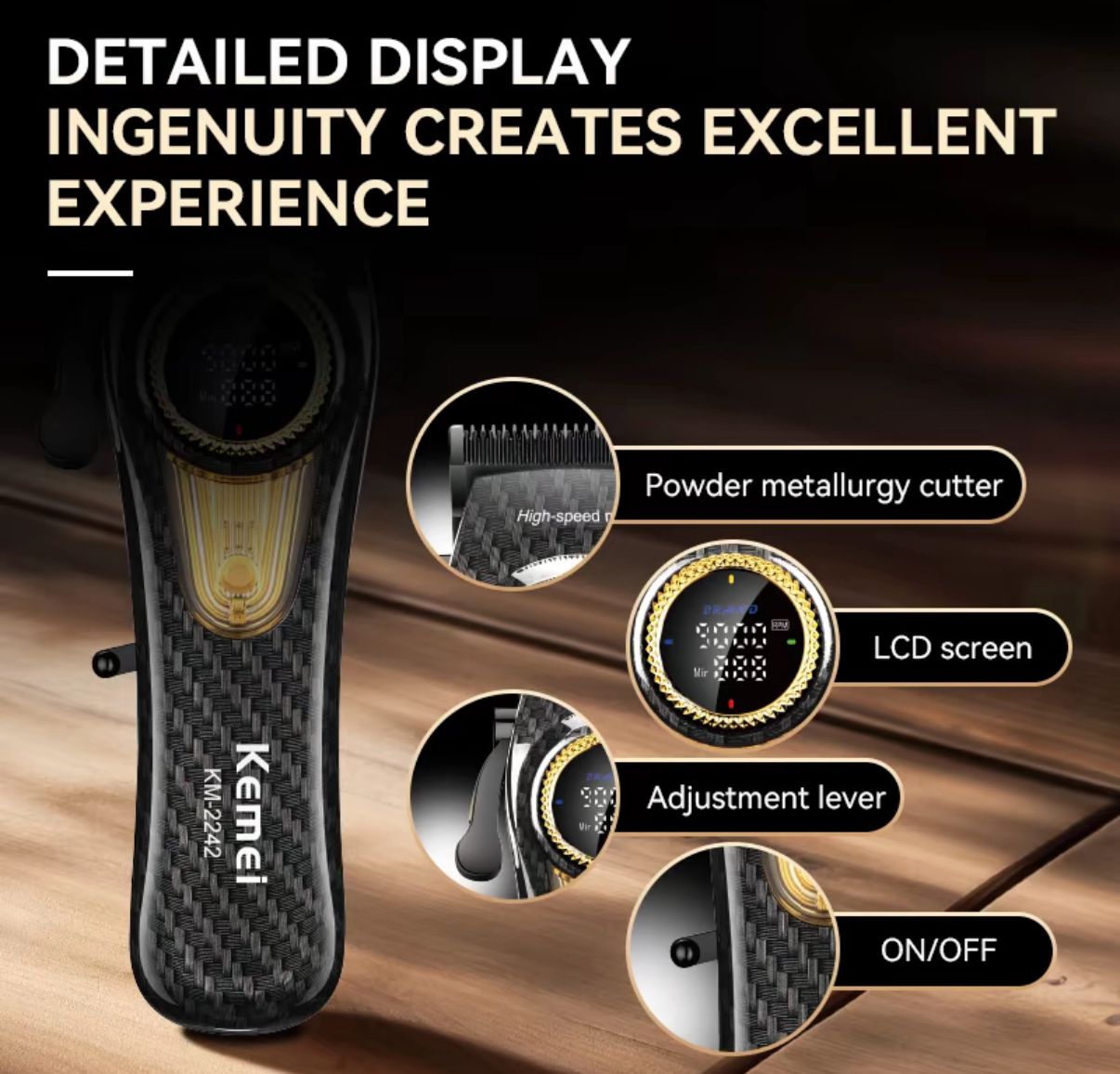 Kemei KM-2242 Professional Cordless Hair Clipper Barber Electric Hair Trimmer Rechargeable Fade ...