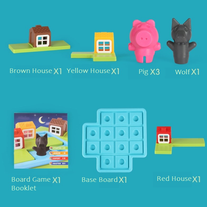 Three Little Pigs and Big Bad Wolf Board Game Smart Puzzle Game ...