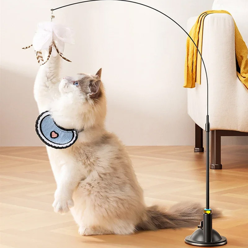 Cat Teaser Stick Toys with Bell Detachable Rod Cat Feather Stick Toy ...