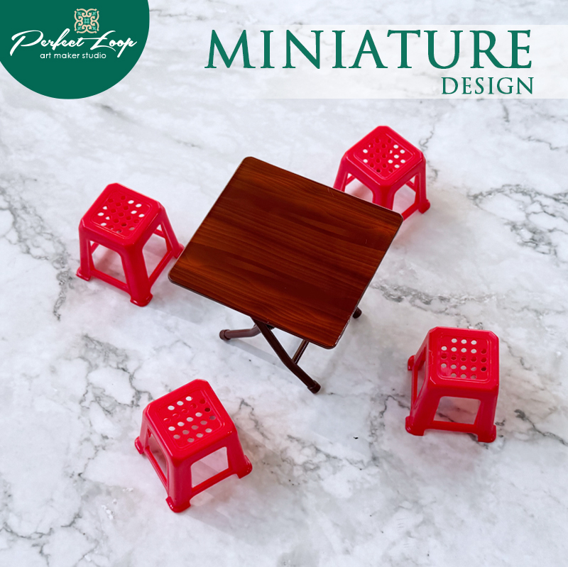 Miniature Toys Retro Cute Mini Folding Table & Red Chair (Mainan ...