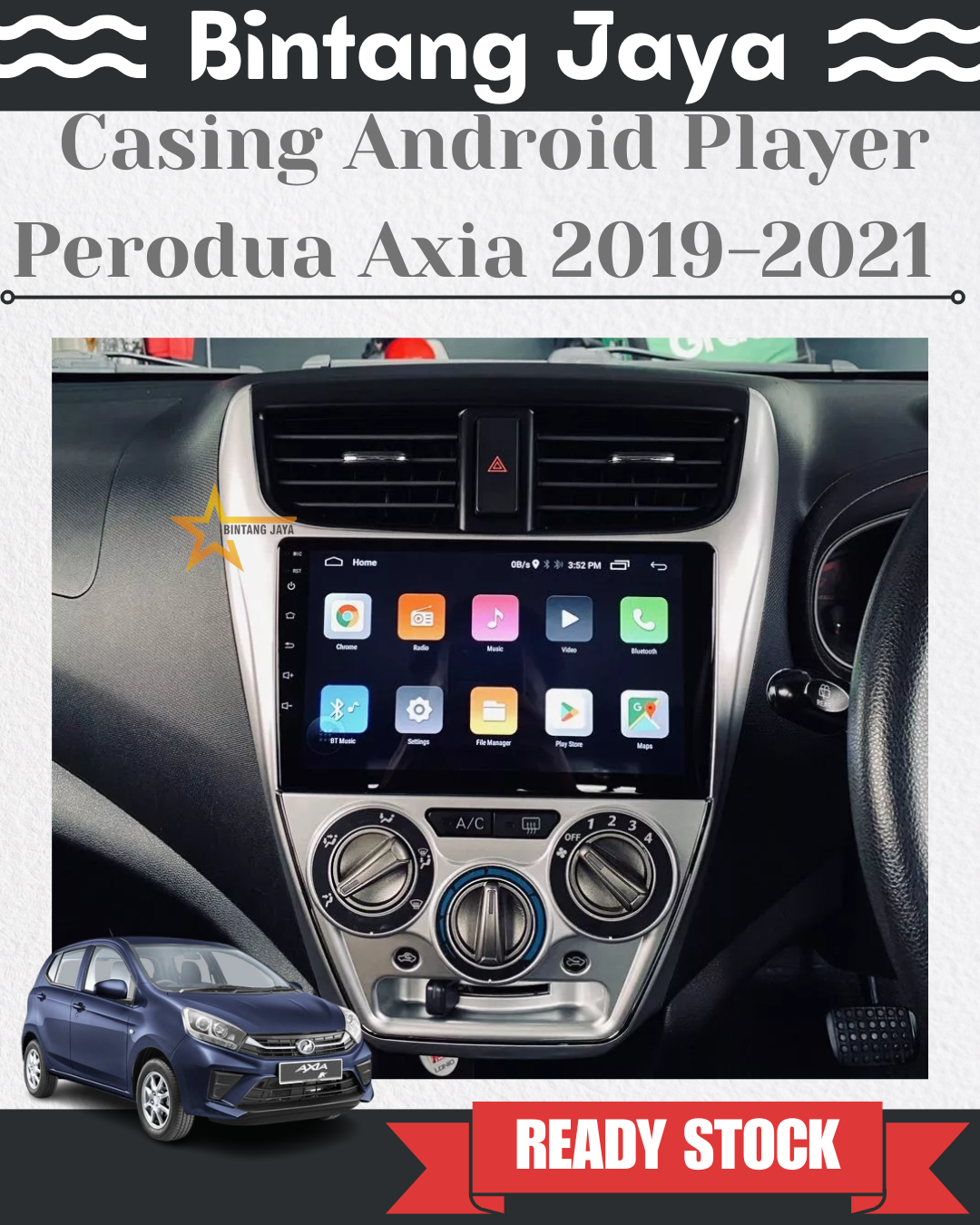 Casing Android Player Perodua Axia 2019-2021 9 Inch Silver (Build-In Chrome Lining) | Shopee ...