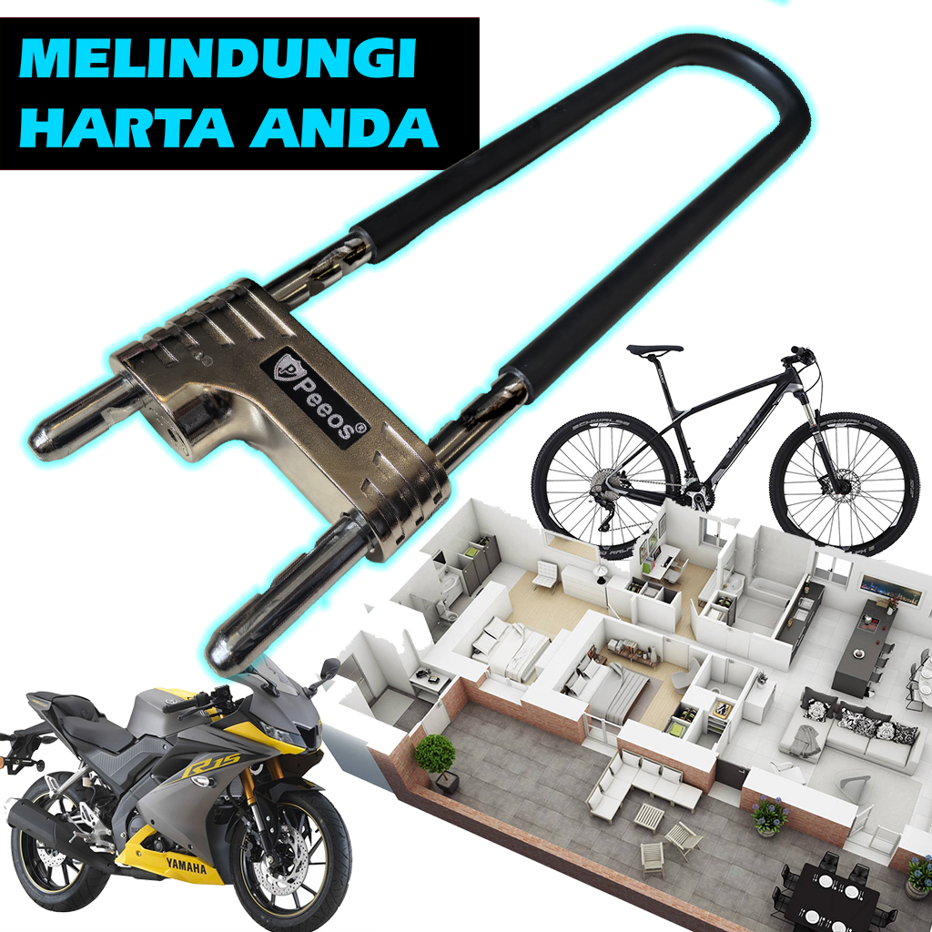 Peeos FX12 Pro Alarm U Lock Kunci pusingan anti-potong Motosikal ...