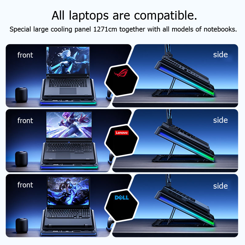 18CM Cooler Fan Powerful Turbo Radiator Cooling Plate (9000 RPM) RGB Light with USB Port Laptop ...