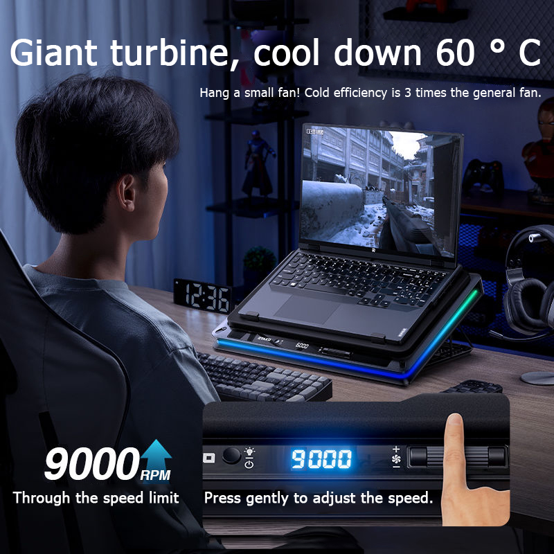 18CM Cooler Fan Powerful Turbo Radiator Cooling Plate (9000 RPM) RGB Light with USB Port Laptop ...