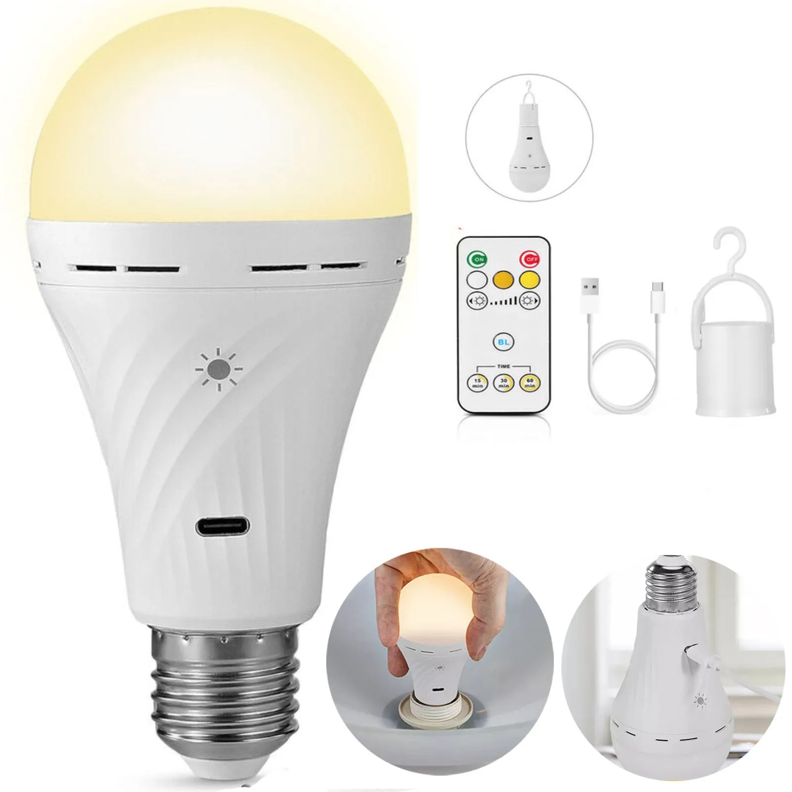 10W LED Emergency lamp E27 Bulb With Remote Control USB Rechargeable ...