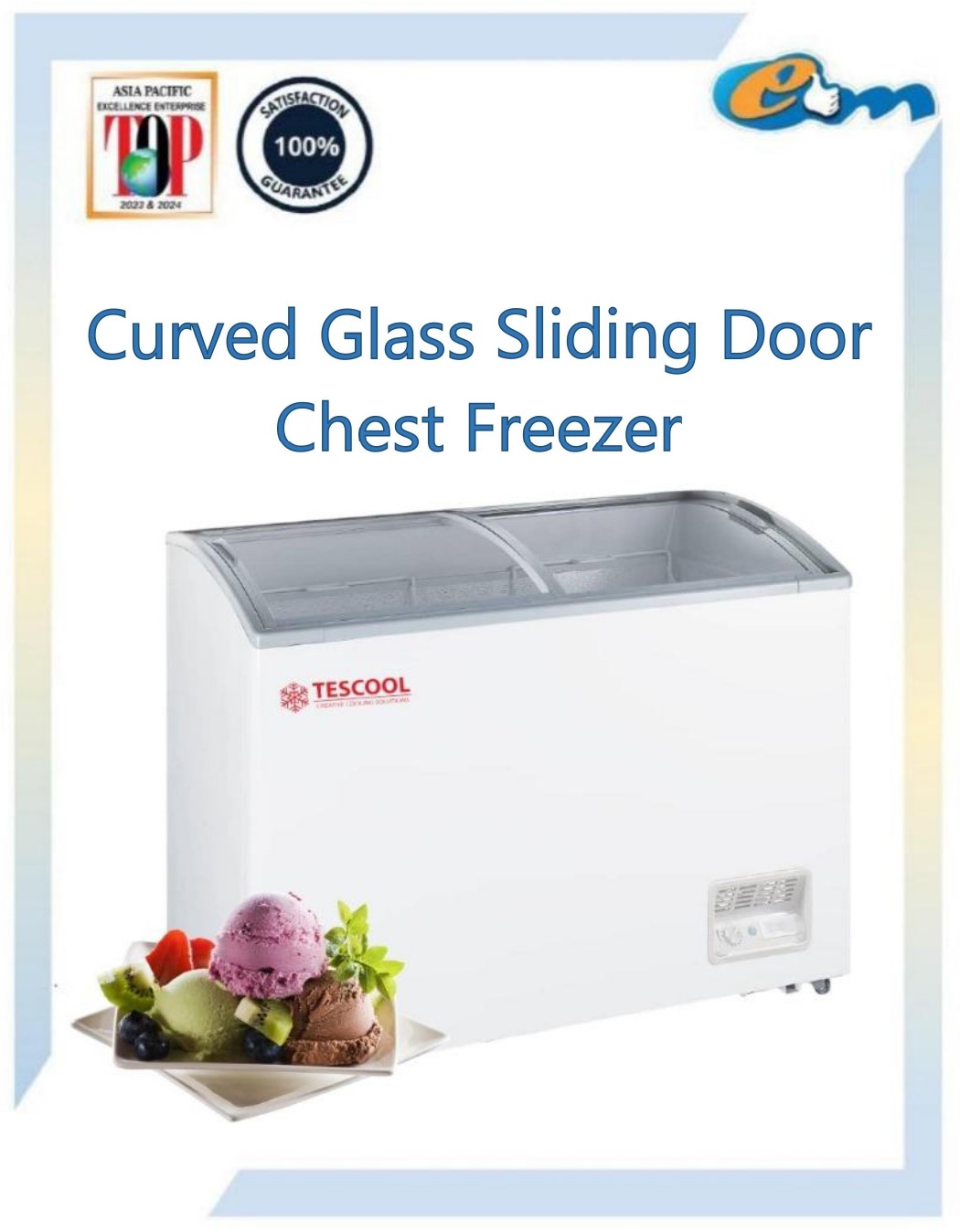 Curved Glass Sliding Door Chest Freezer With Door Lock Wheels | Shopee ...