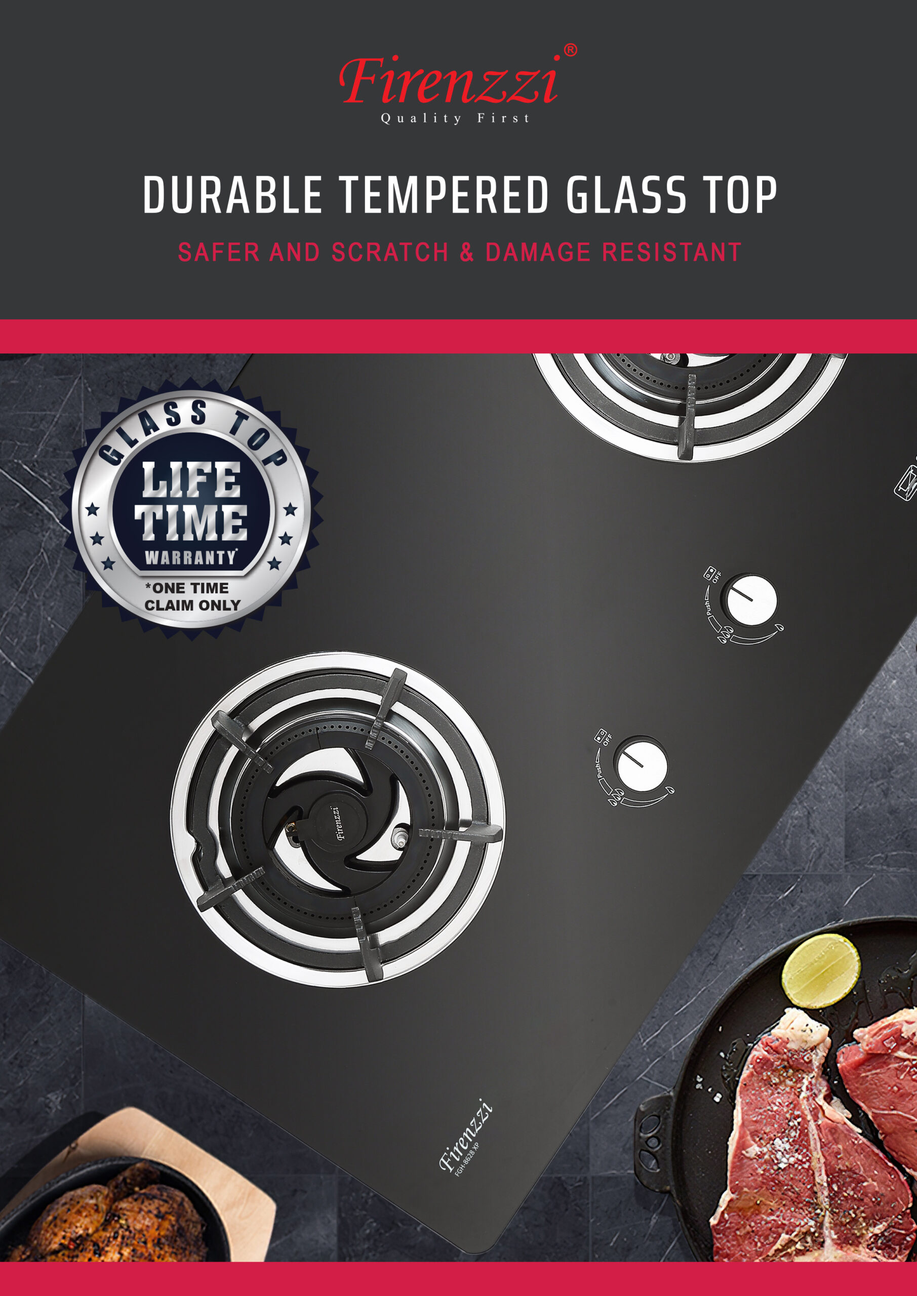 Firenzzi Glass Hob FGH-8628 XP High Flame 10.8kW Safety Valve Device ...