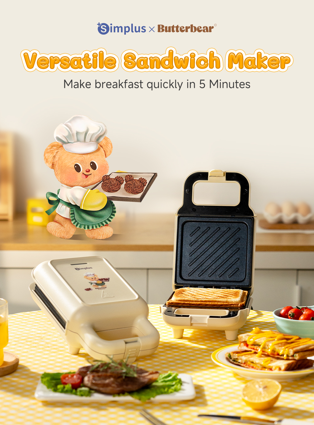 【Simplus×Butterbear】650W Sandwich Maker Breakfast Toast Maker Overheat ...