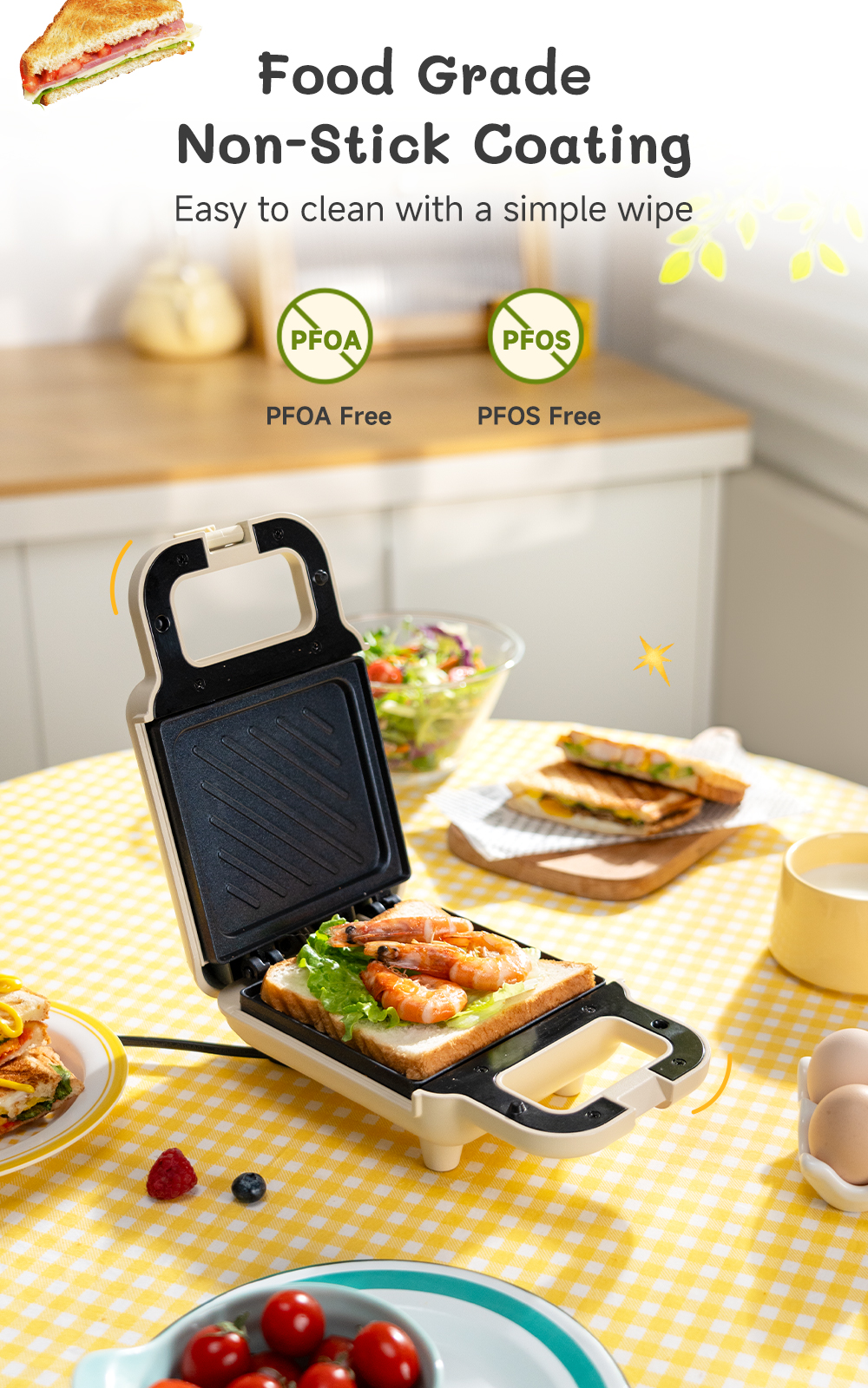 【Simplus×Butterbear】650W Sandwich Maker Breakfast Toast Maker Overheat ...