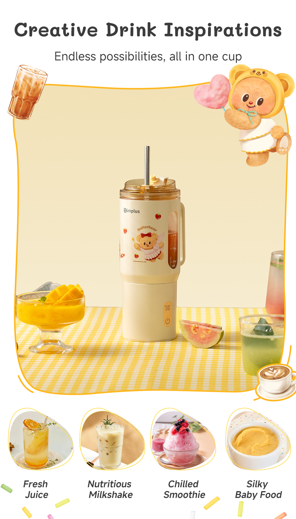 【Simplus×Butterbear】Portable Blender Wireless Juicer Cup Fashionable To ...