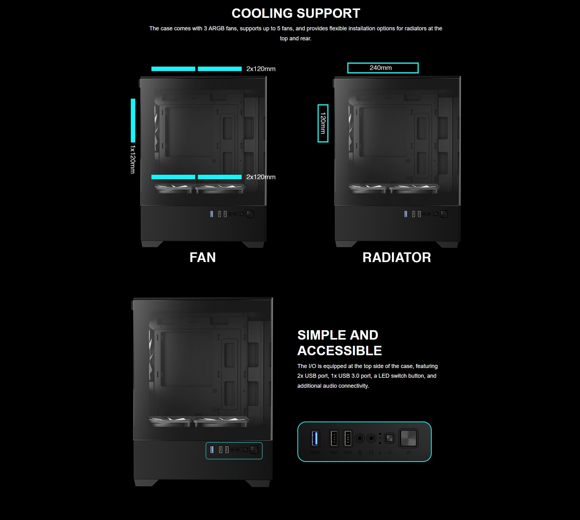 GAMDIAS AURA GC9M Micro-ATX Case With 3 ARGB FAN 120mm Fans Chasis ...