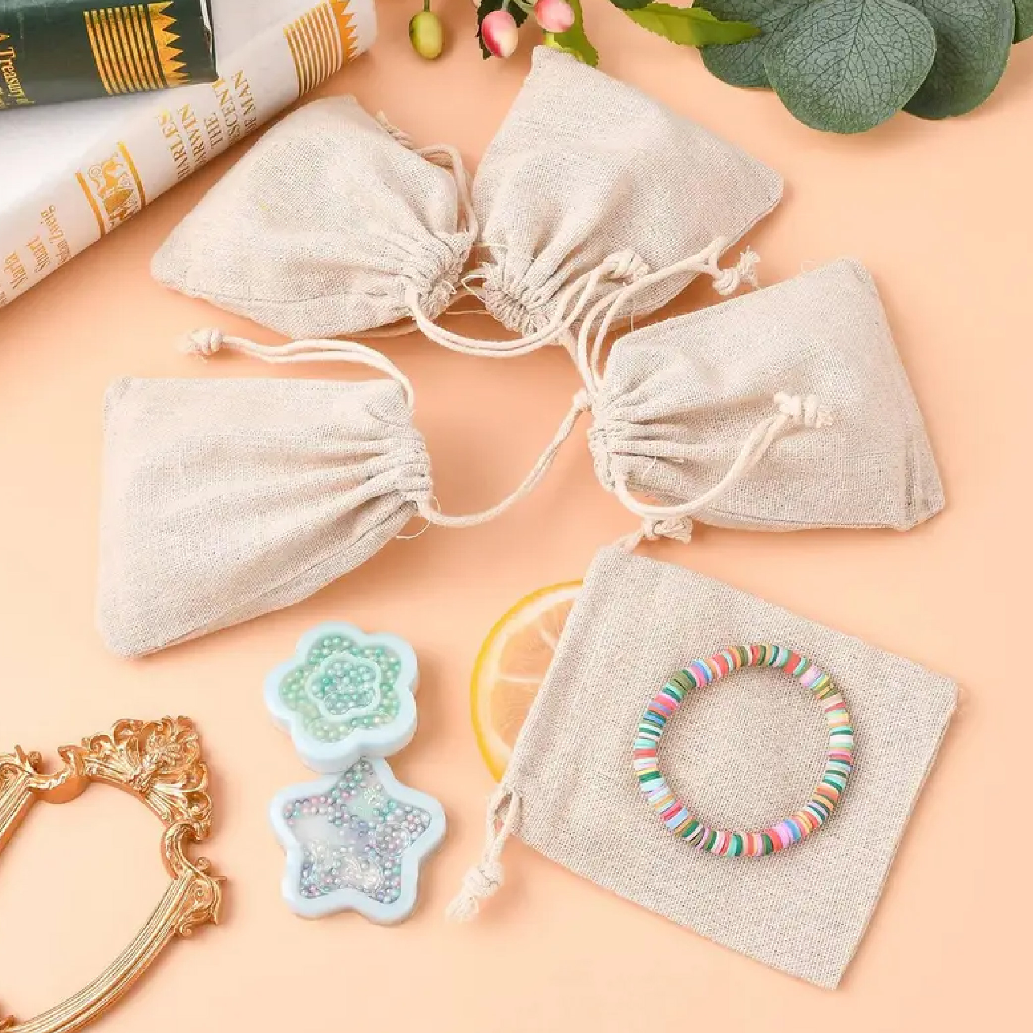 ZoomPack Small Guni Bag Pouch Drawstring Bag Muslin Linen Jewelry Bag ...