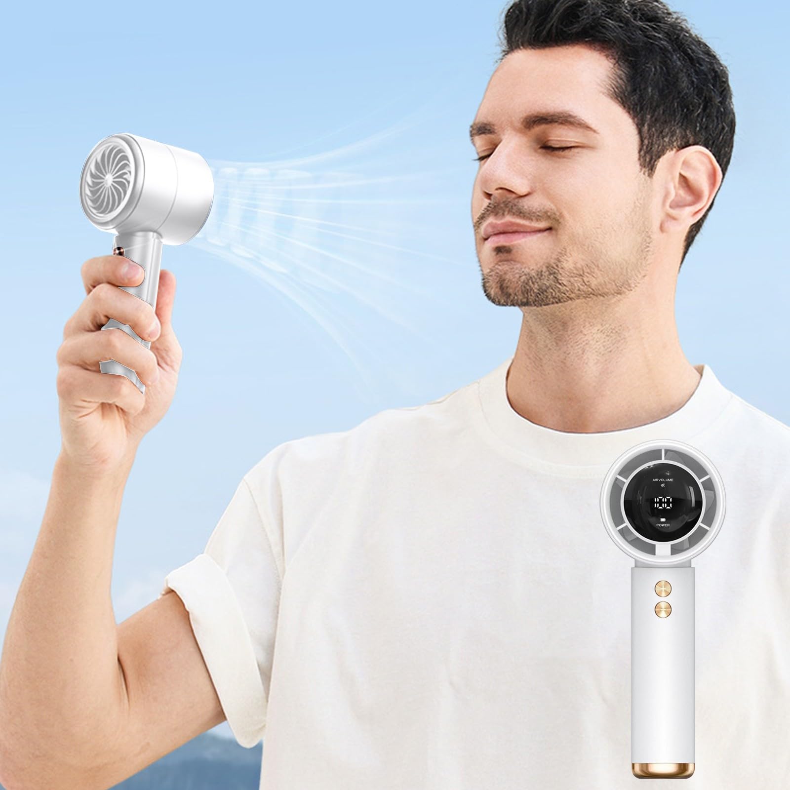 Portable turbo fan mini fan 100 wind speeds with LED power display and ...