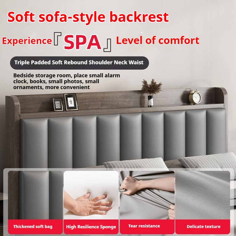 𝐁𝐌𝐙𝐀𝐑 Solid Wood Bed Frame With Headboard&drawers Soft Package Wooden ...