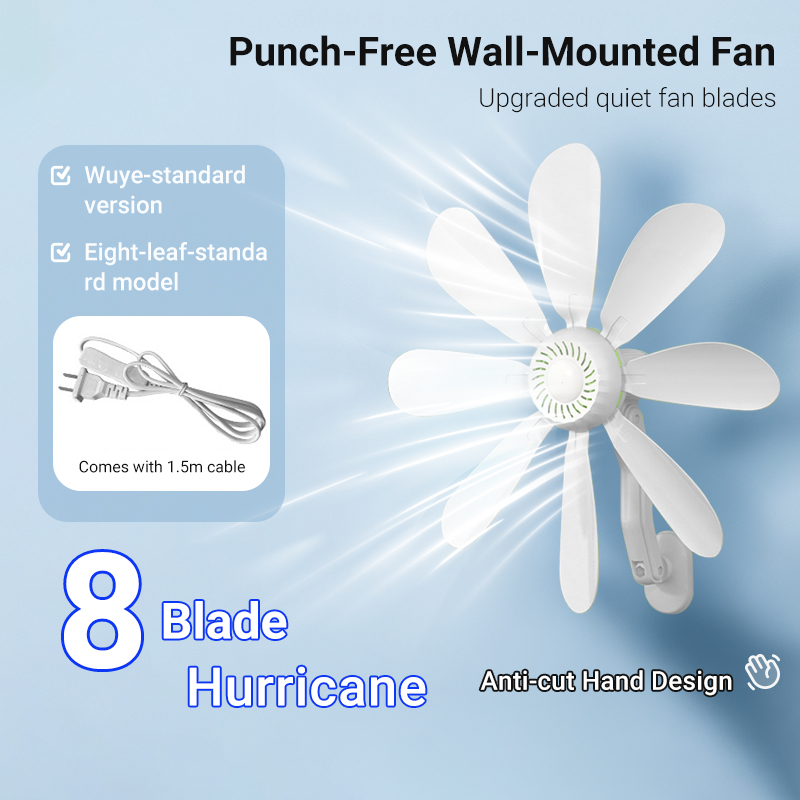 DIY MAX No-Drill Wall Fan Mini Silent Wall Mounted Bed Electric Fan 5 ...