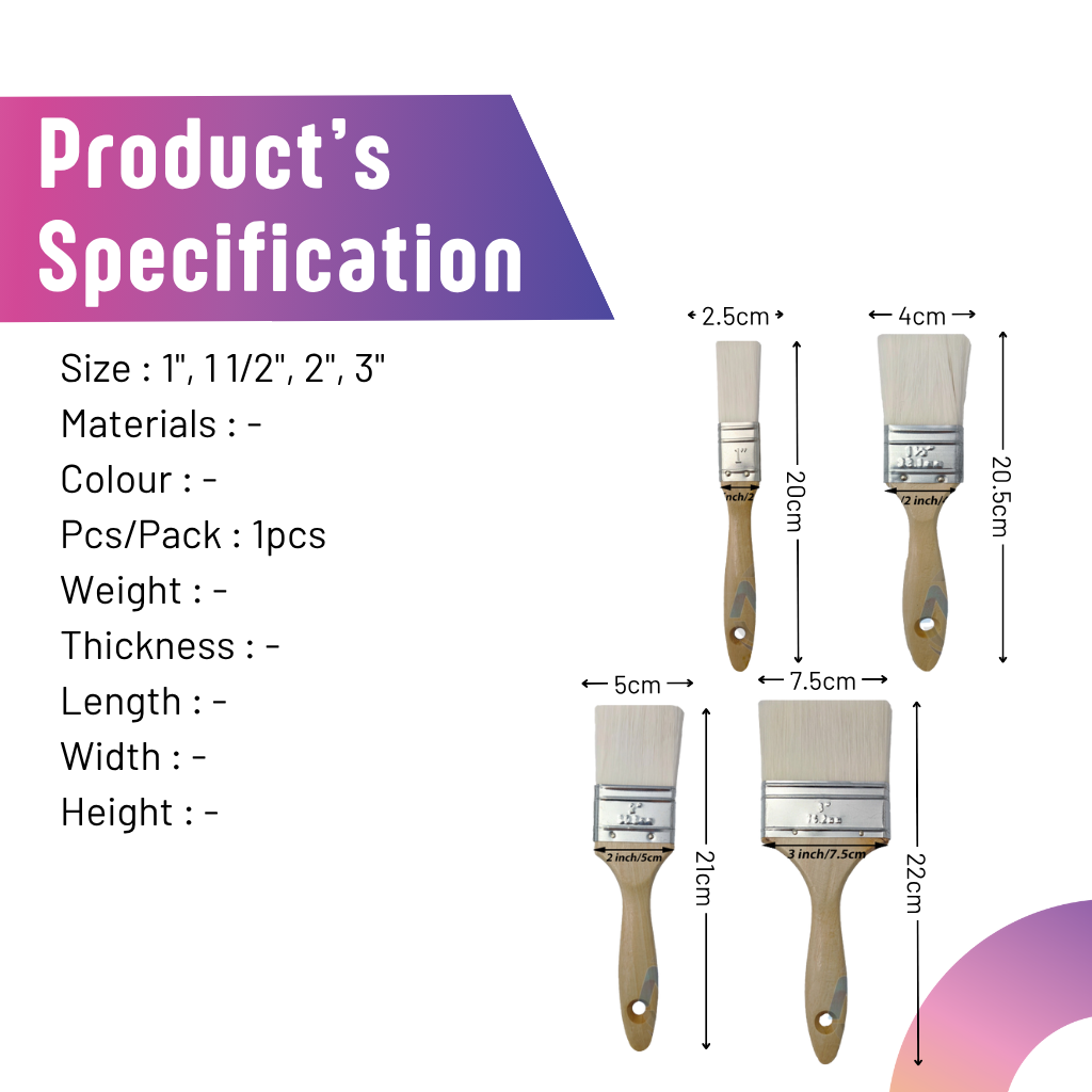 Berus Cat Nylon Putih HALAL | White Nylon Paint Brush Various Sizes 1 ...