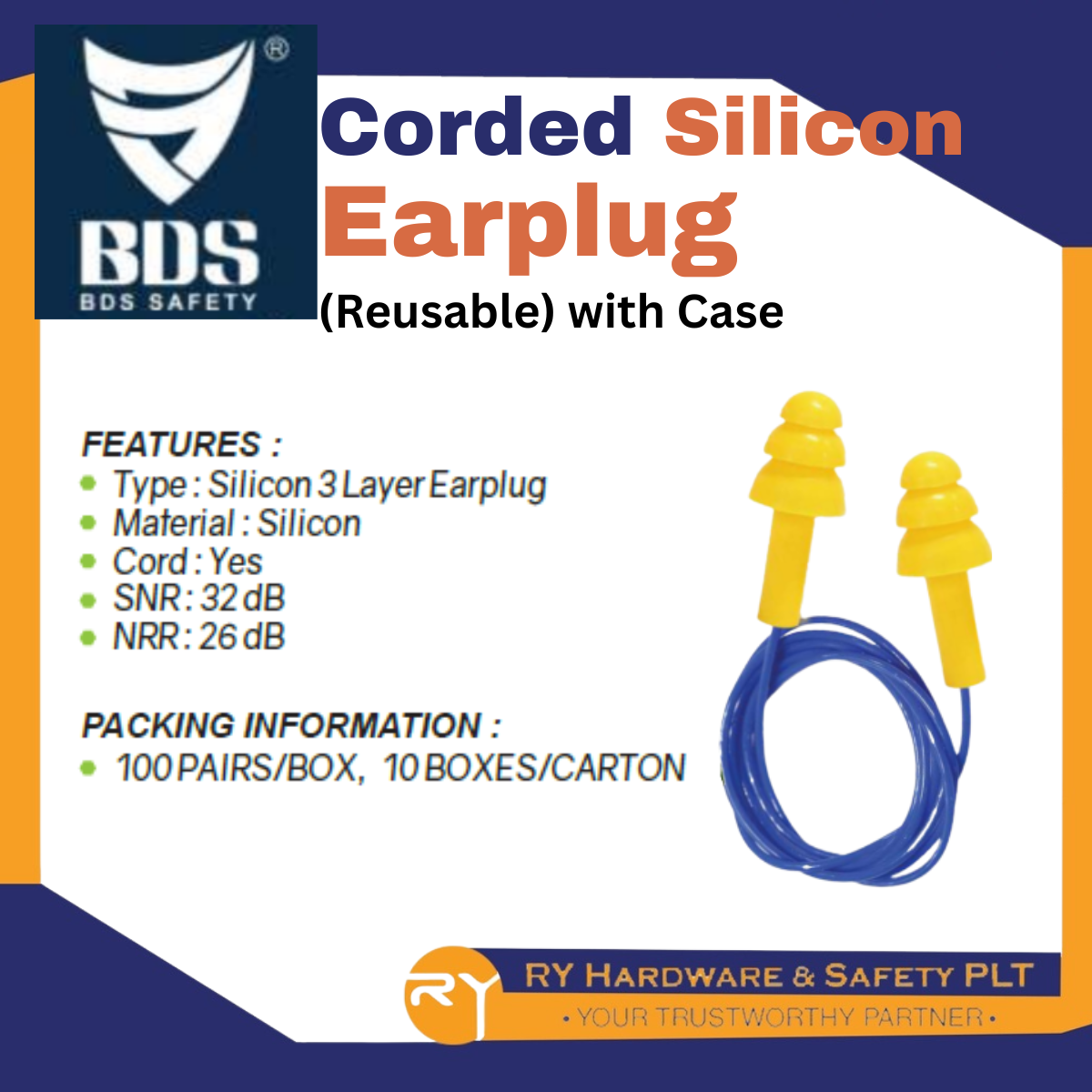 [SIRIM DOSH] BDS Safety Corded Reusable Silicon Earplug with Carry Case ...