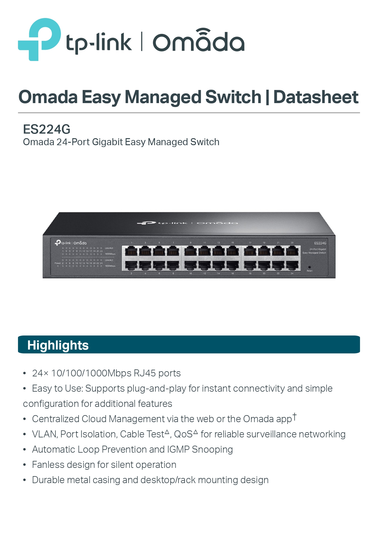 TP-LINK ES216G 16-PORT / ES224G 24-PORT OMADA GIGABIT EASY MANAGED ...