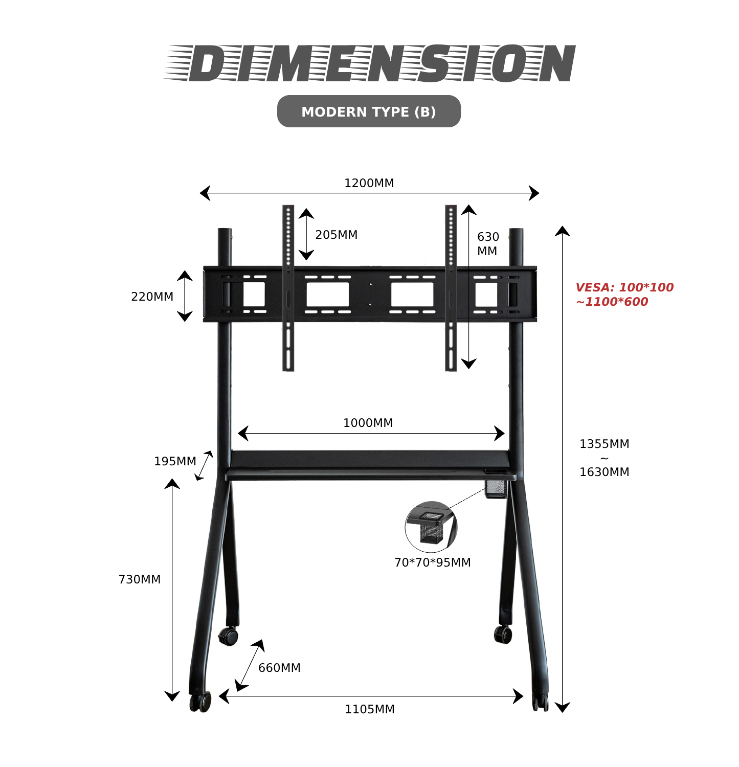 Heavy Duty Mobile TV Stand Smartboard Portable TV Floor Stand Bracket ...