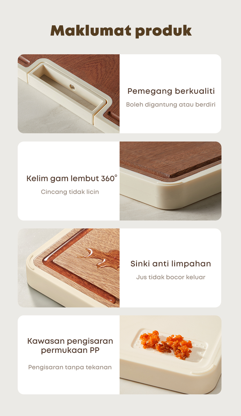 Ecowin Cutting Board Rectangle Wooden Chopping Board With Handle Papan ...
