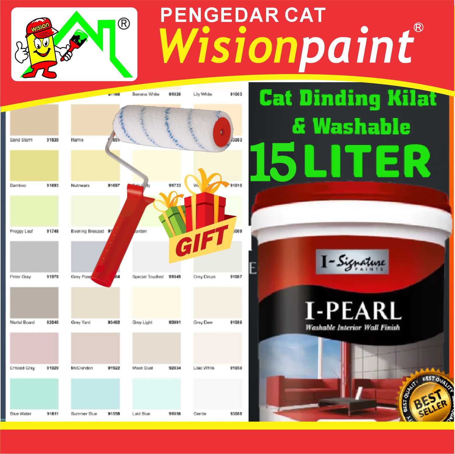( 15L ) SANCORA PAINT I-PEARL EASY CLEAN (free 7" roller set) MID SHEEN ...