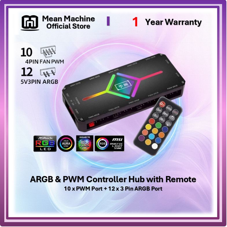 Huadon 12 Port ARGB + 10 PWM Fan Port Addressable RGB Controller Hub ...